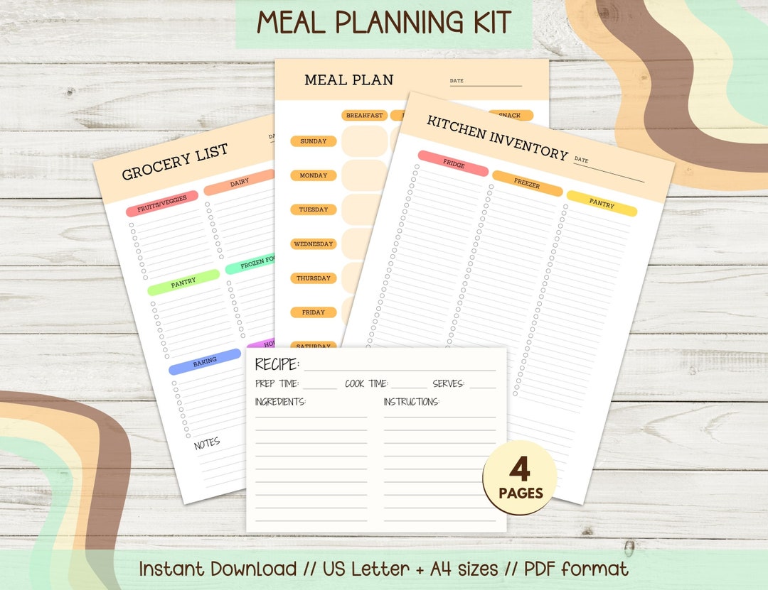 Printable Weekly Meal Planner, Grocery Shopping List, Food Inventory ...