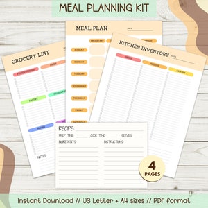 Printable Weekly Meal Planner, Grocery Shopping List, Food Inventory ...