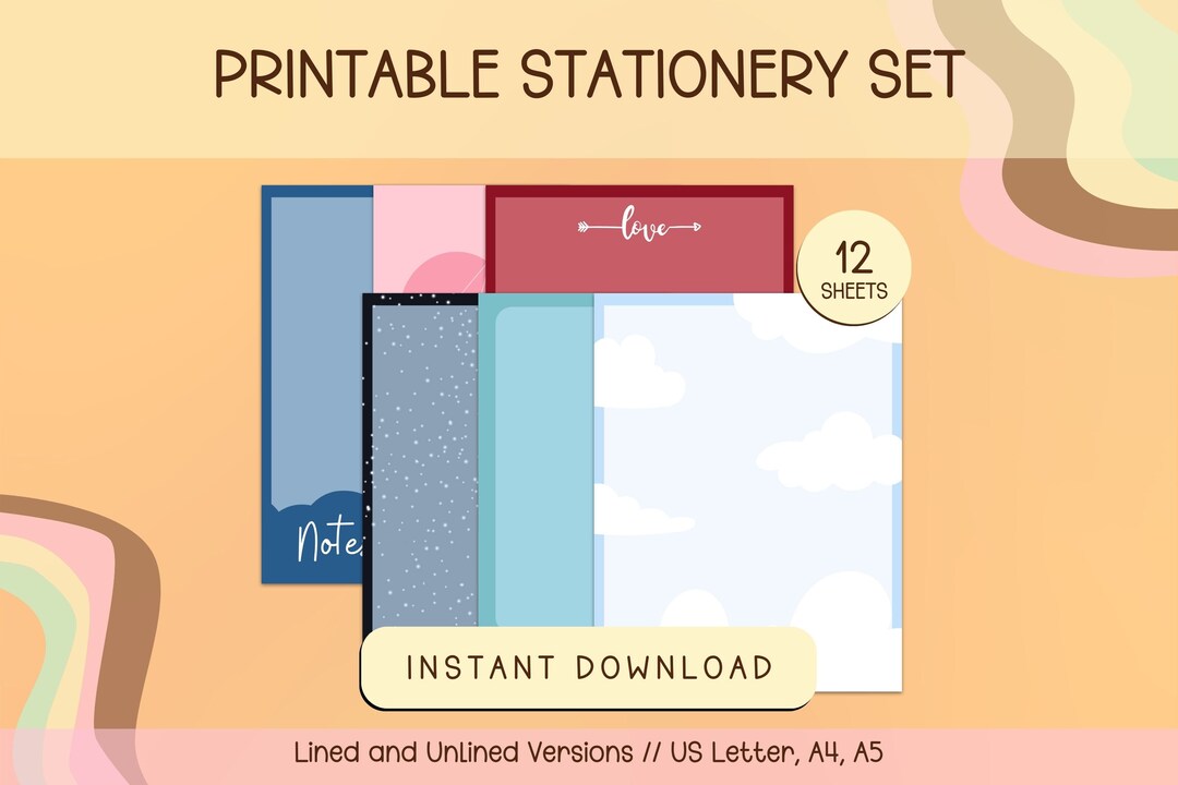 Printable Stationary Bundle, Digital Letter Set, Lined and Unlined ...