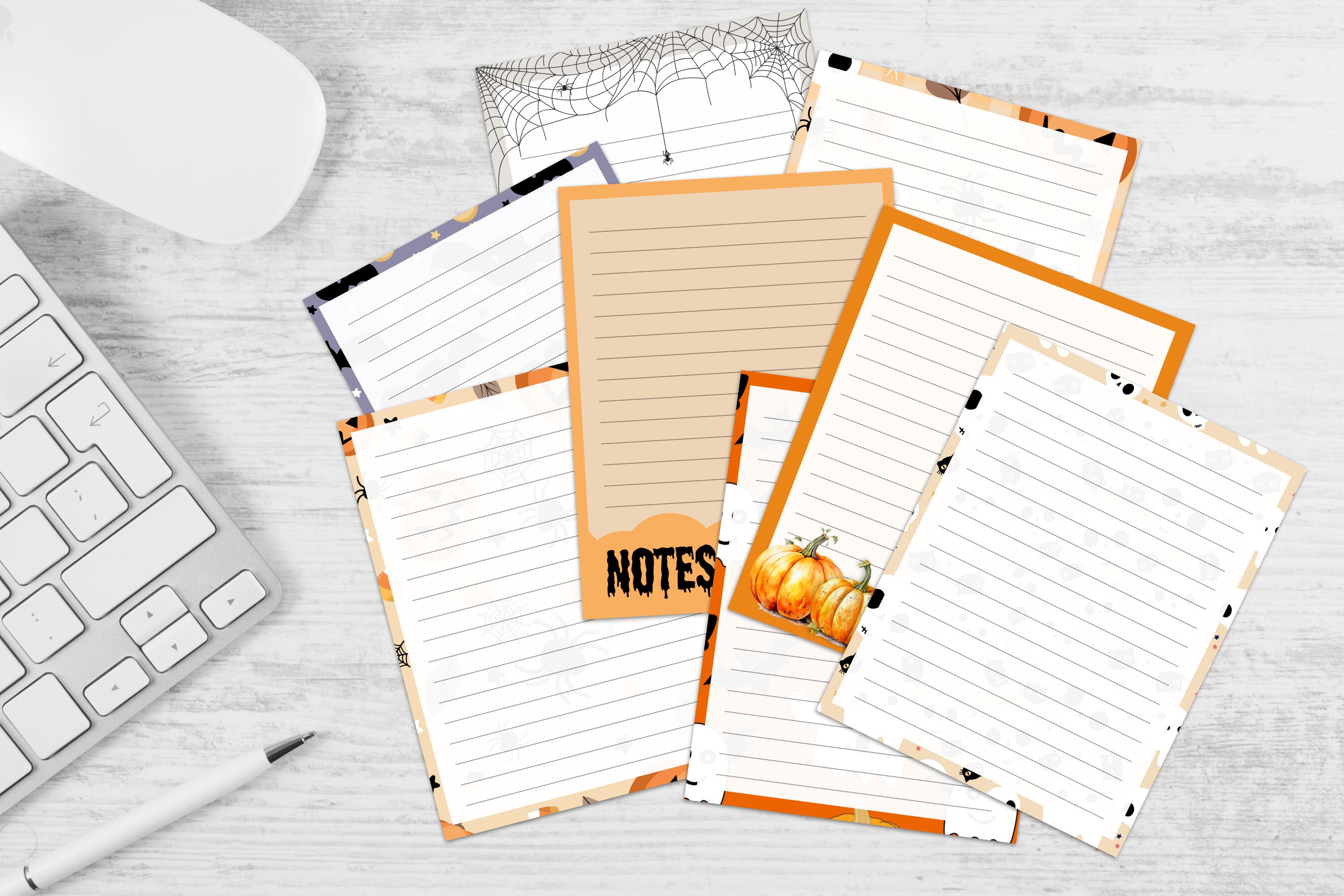 Printable Halloween Stationary Bundle, Orange and Black, Lined and ...