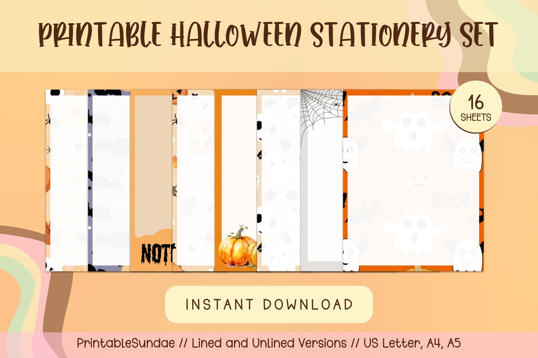 Printable Halloween Stationary Bundle Orange and Black Lined - Etsy