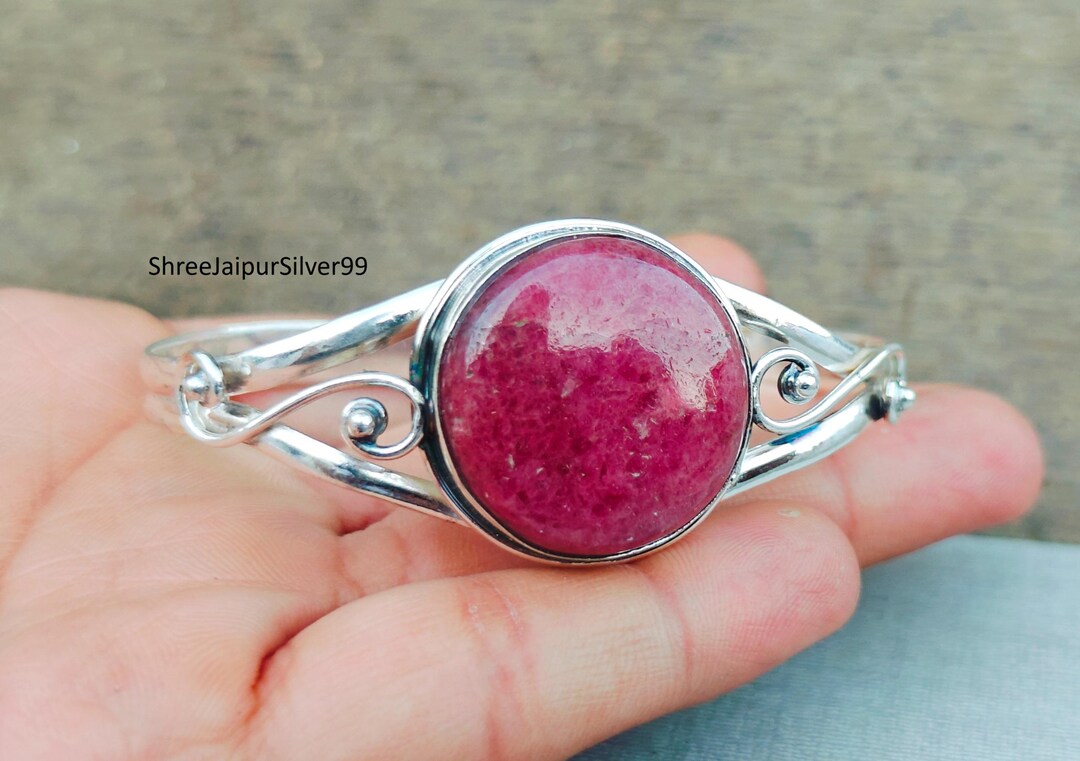 Rhodonite Bangle: Sterling Silver Boho Jewelry - Etsy