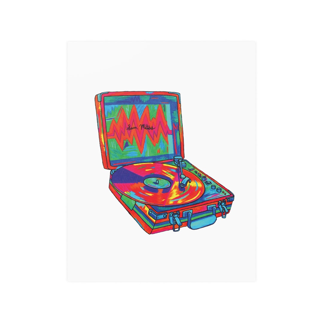 Record Player Retro Poster Colorful Gift for Music Lovers Satin Poster ...