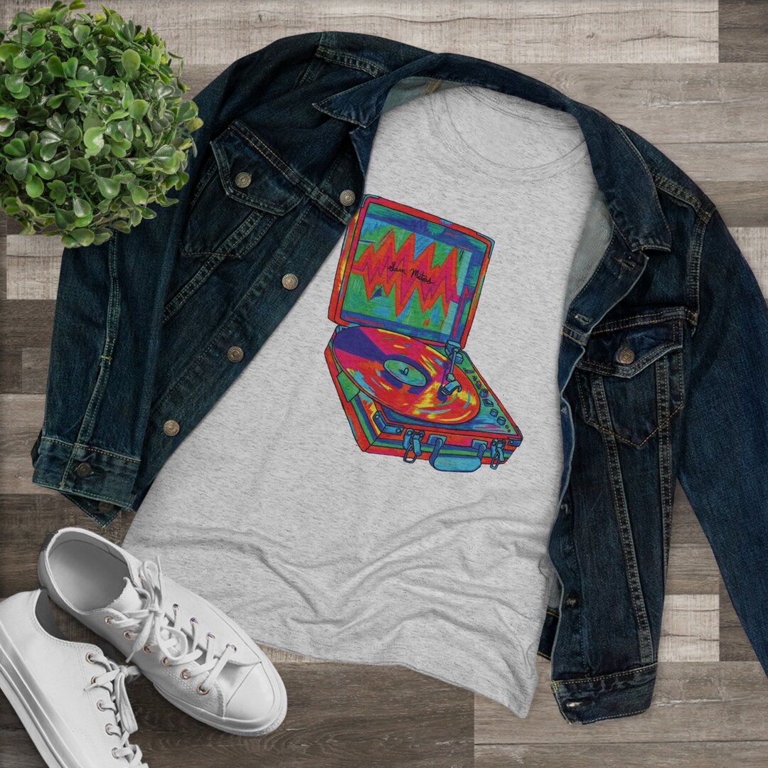 Record Player Tee Shirt for Women Triblend T Shirt Colorful Music T ...