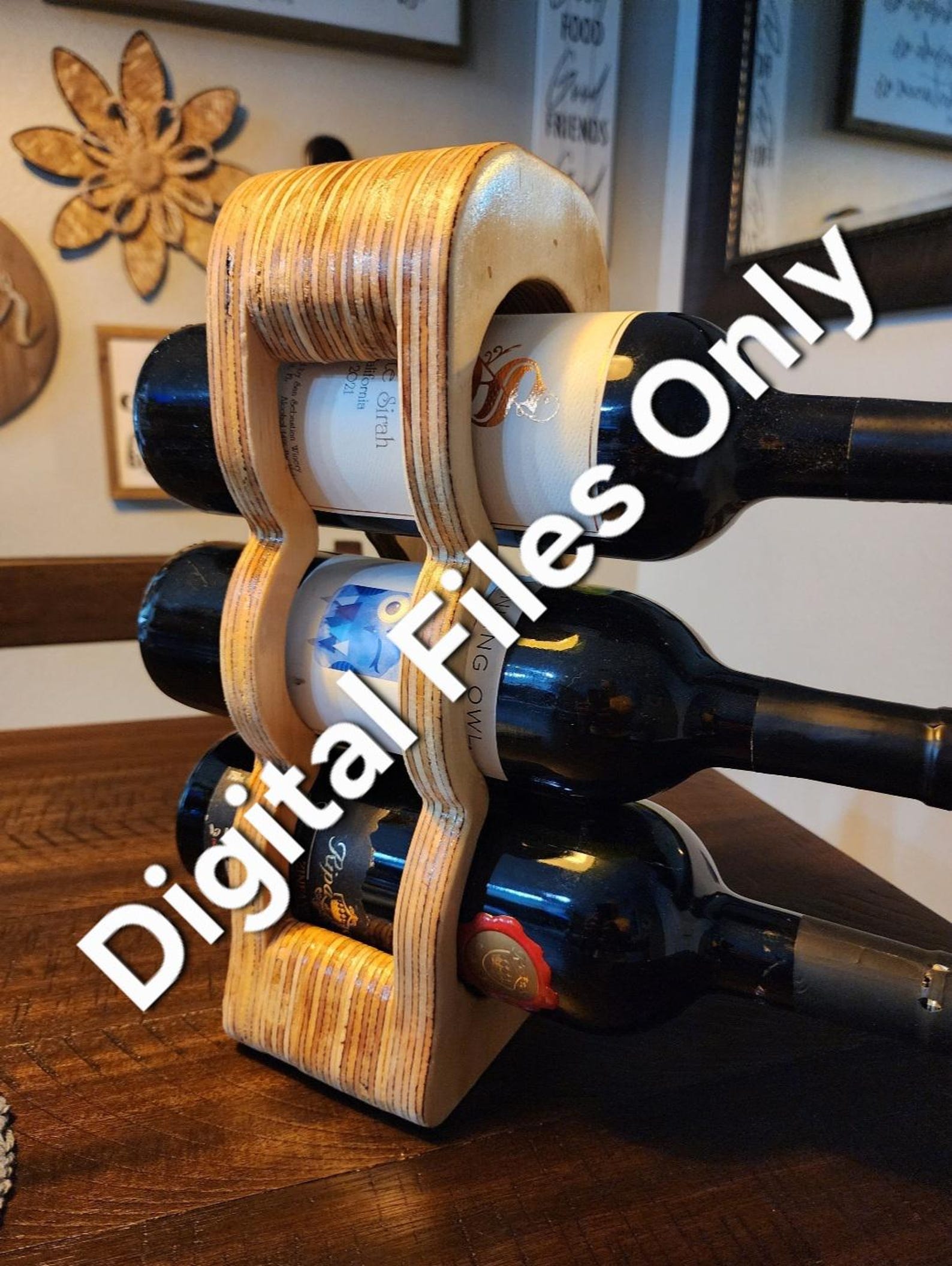 3 Bottle Wine Rack Digital Files Cnc(dxf, Svg, Pdf, Crv) With Extra ...
