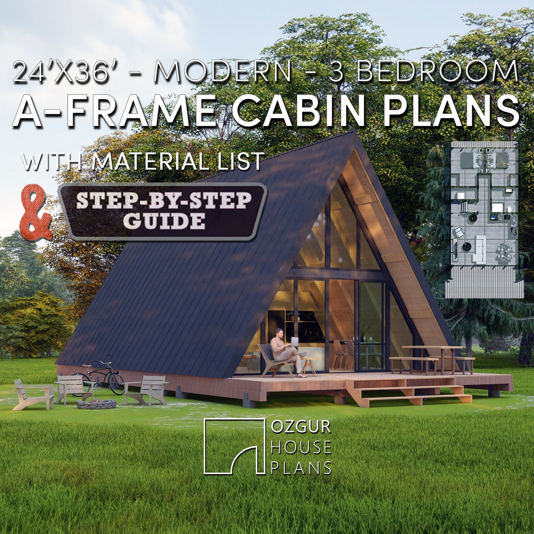 A-frame Cabin House Plan, 24x36 3 Bedroom Modern DIY Blueprint, Architectural Design, Pdf ...