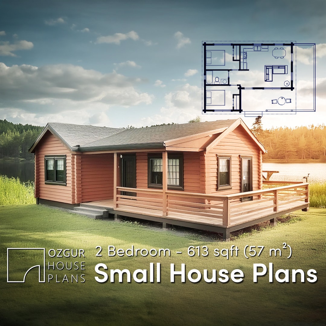 2 Bedroom Single Story Small House Plan - Modern Architectural Design Tiny Log Cottage Cabin ...