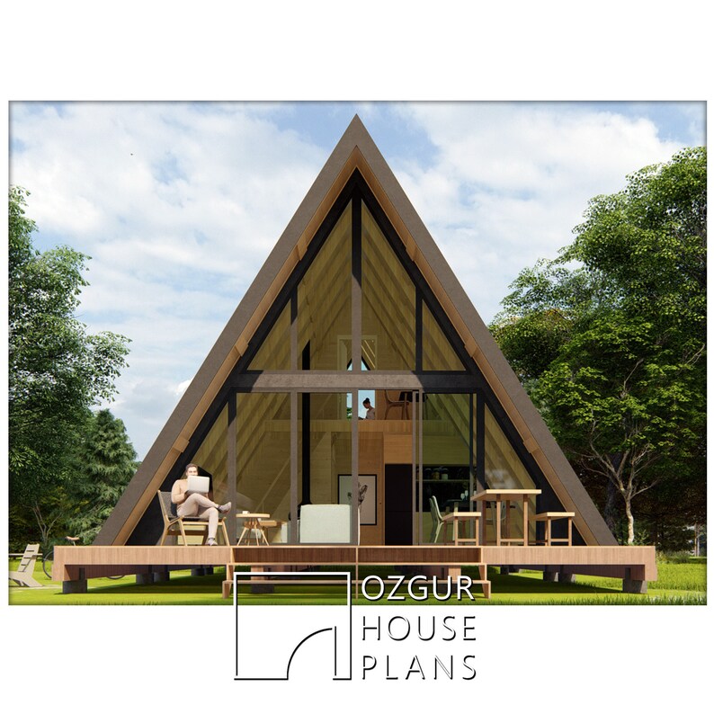 A-frame Cabin House Plan, 24x36 3 Bedroom Modern DIY Blueprint ...