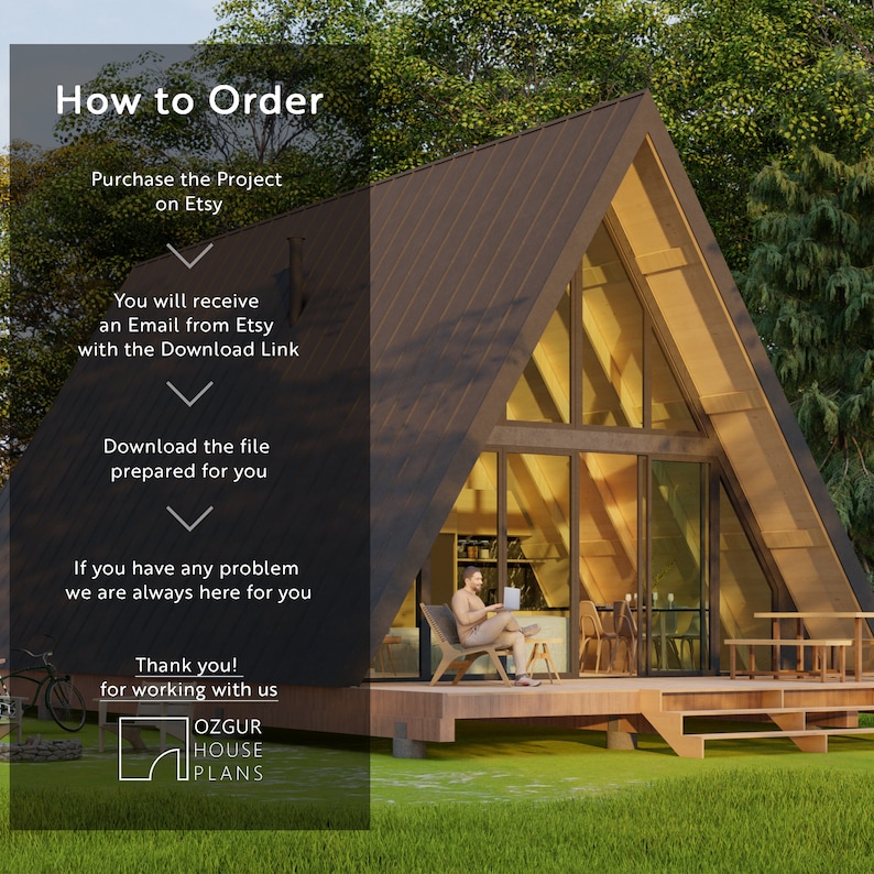 A-frame Cabin House Plan, 24x36 3 Bedroom Modern DIY Blueprint ...