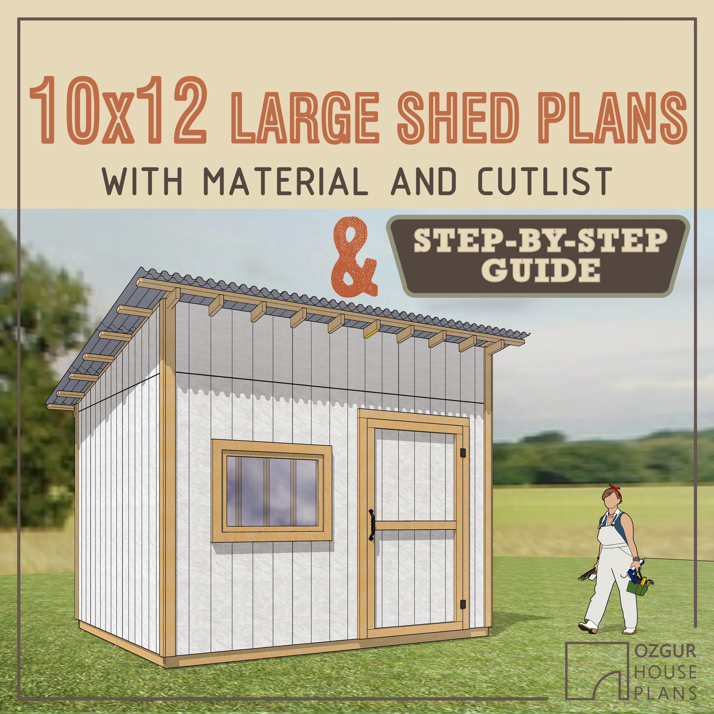 10x12 Garden Shed DIY Plans & Build Instructions Woodworking Blueprint Step by Step Guide Large ...