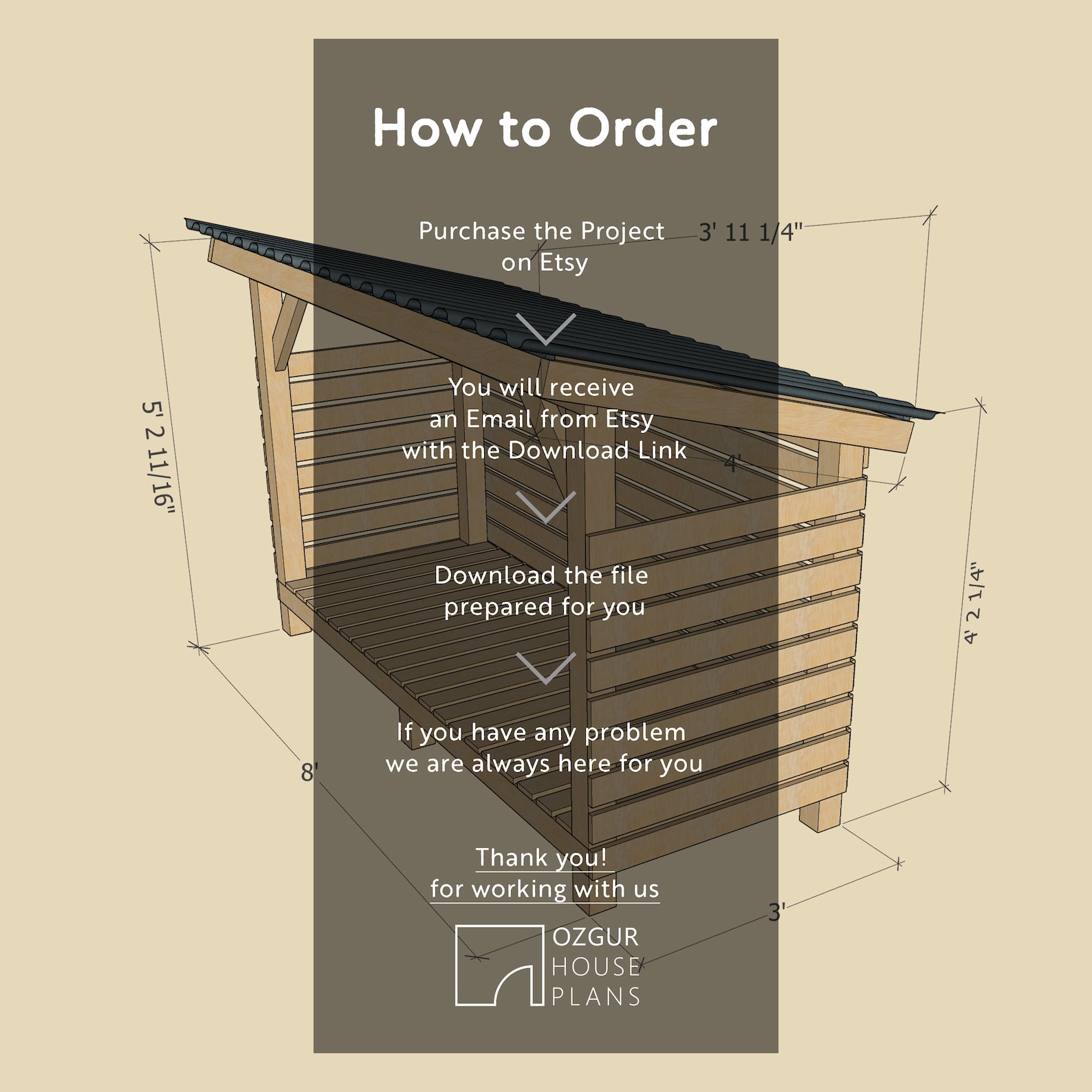 3x8 Firewood Shed DIY Plans, Build Instructions, Wood Storage Rack ...