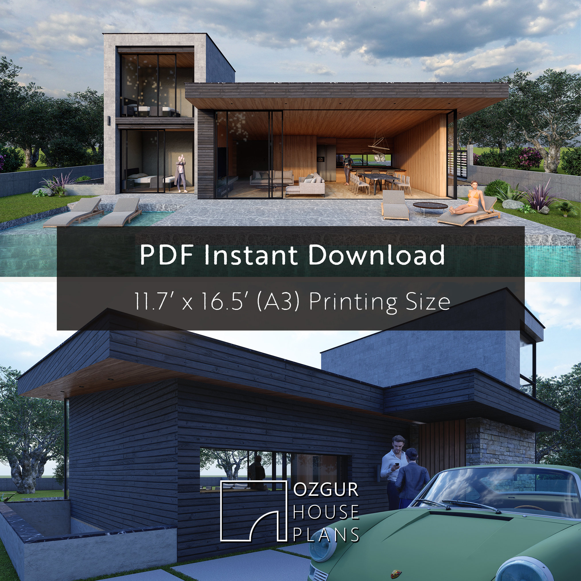 5 Bedroom House Plan, Modern Floor Plan, House Blueprint, Architectural ...