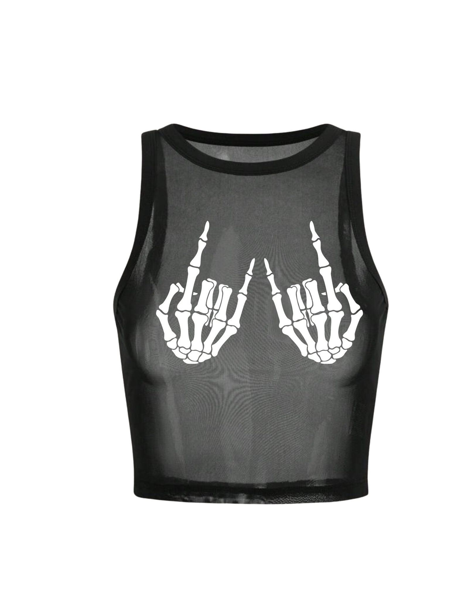 Skeleton Hands Black Mesh Cropped Tank Top Cute Graphic Tee Halloween ...