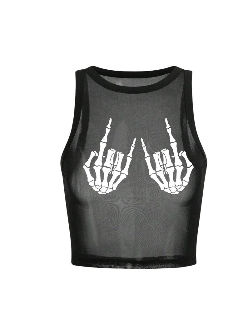 Skeleton Hands - Black Mesh Cropped Tank Top - Cute Graphic Tee ...