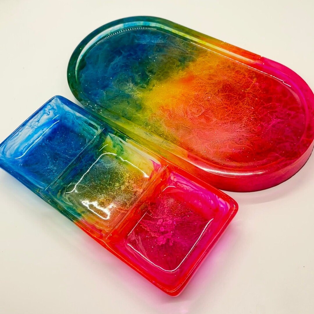 Rainbow Ink Drop Trinket Trays - Etsy