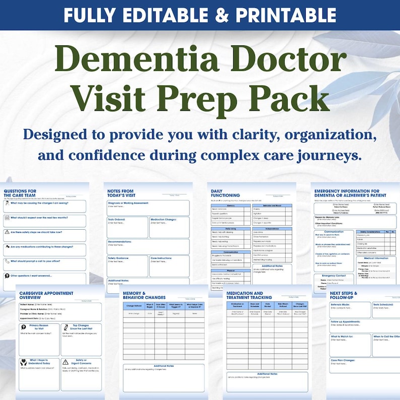 Dementia Doctor Visit Prep Pack - Editable Alzheimer’s Caregiver ...