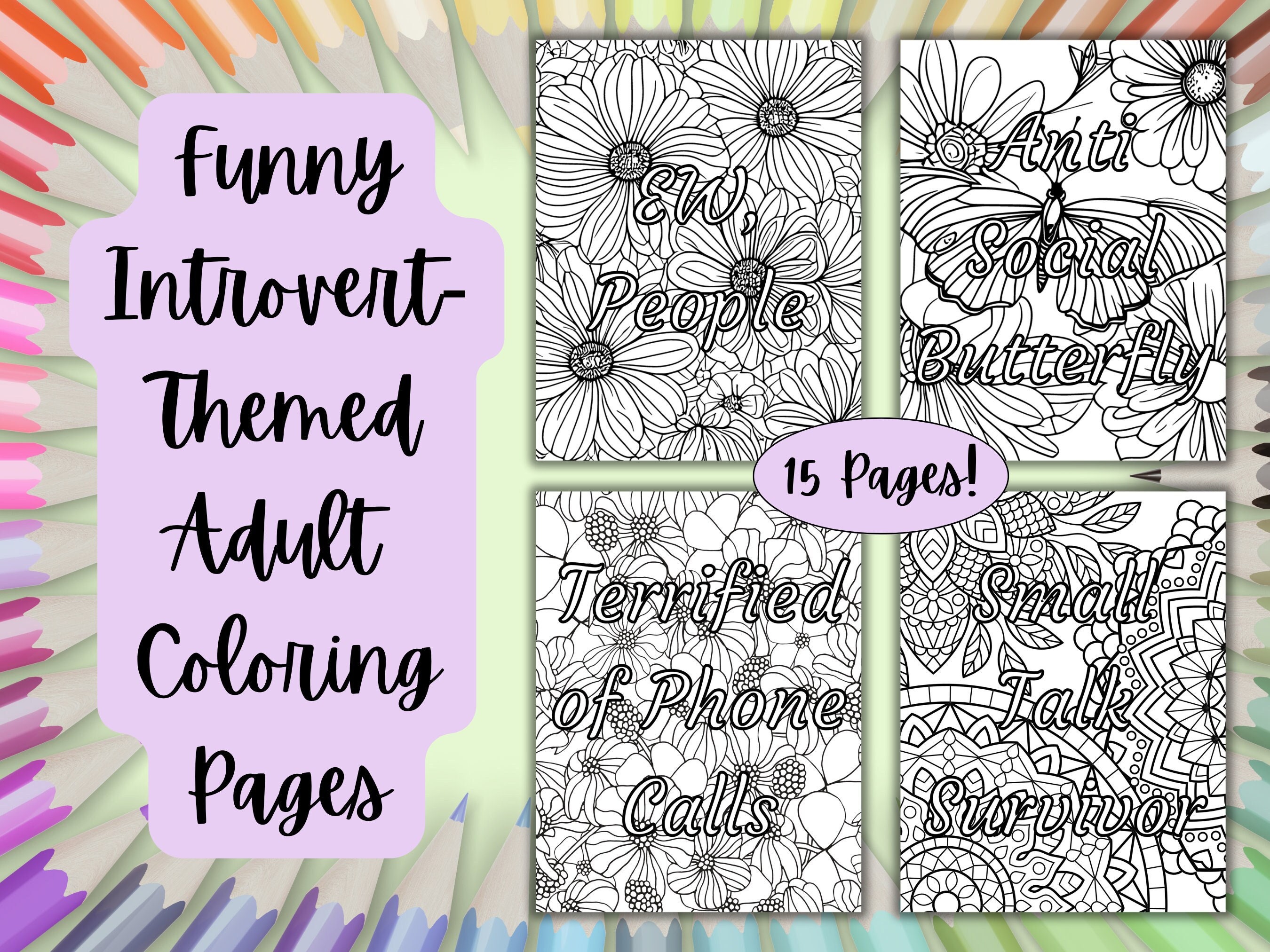 Introvert Coloring Pages Adult Funny Digital Instant Download | 15 ...