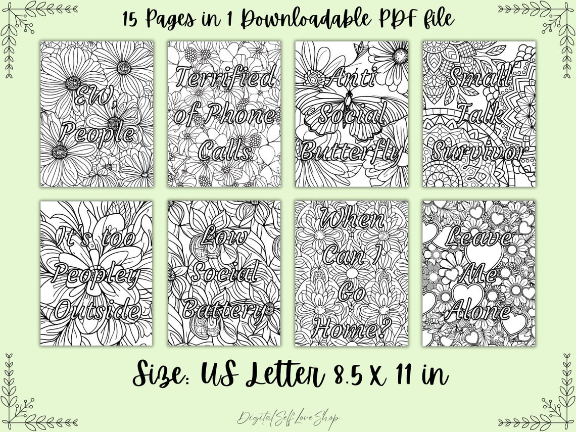 Introvert Coloring Pages Adult Funny Digital Instant Download | 15 ...