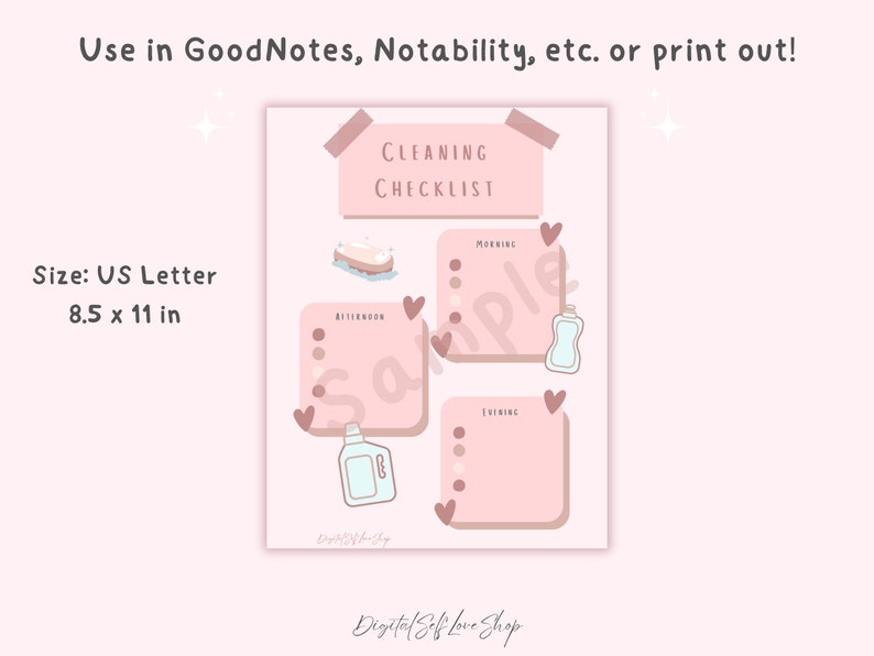 Cleaning Checklist Cute Kawaii Pink Blank Daily Digital and Printable 1 ...