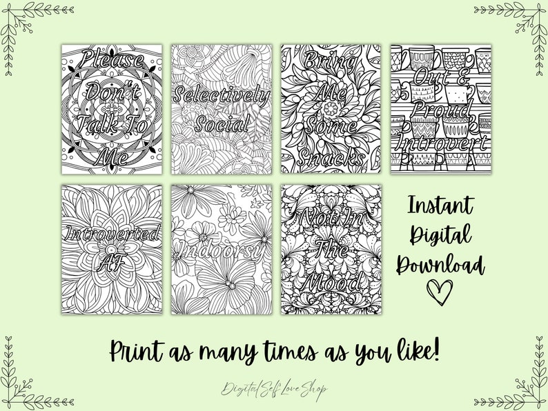 Introvert Coloring Pages Adult Funny Digital Instant Download | 15 ...