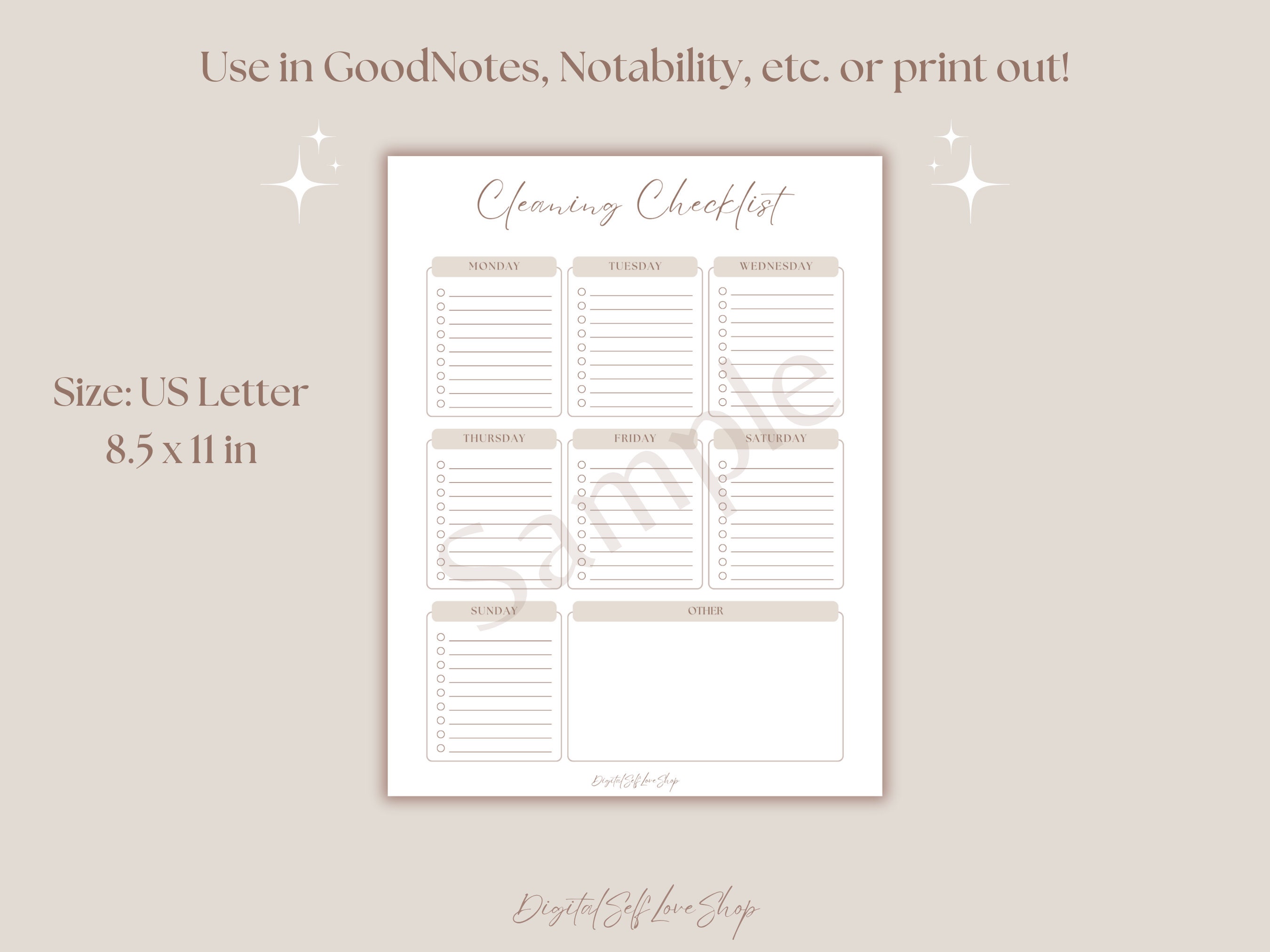 Cleaning Checklist Blank Weekly | Digital and Printable | 1 Page ...