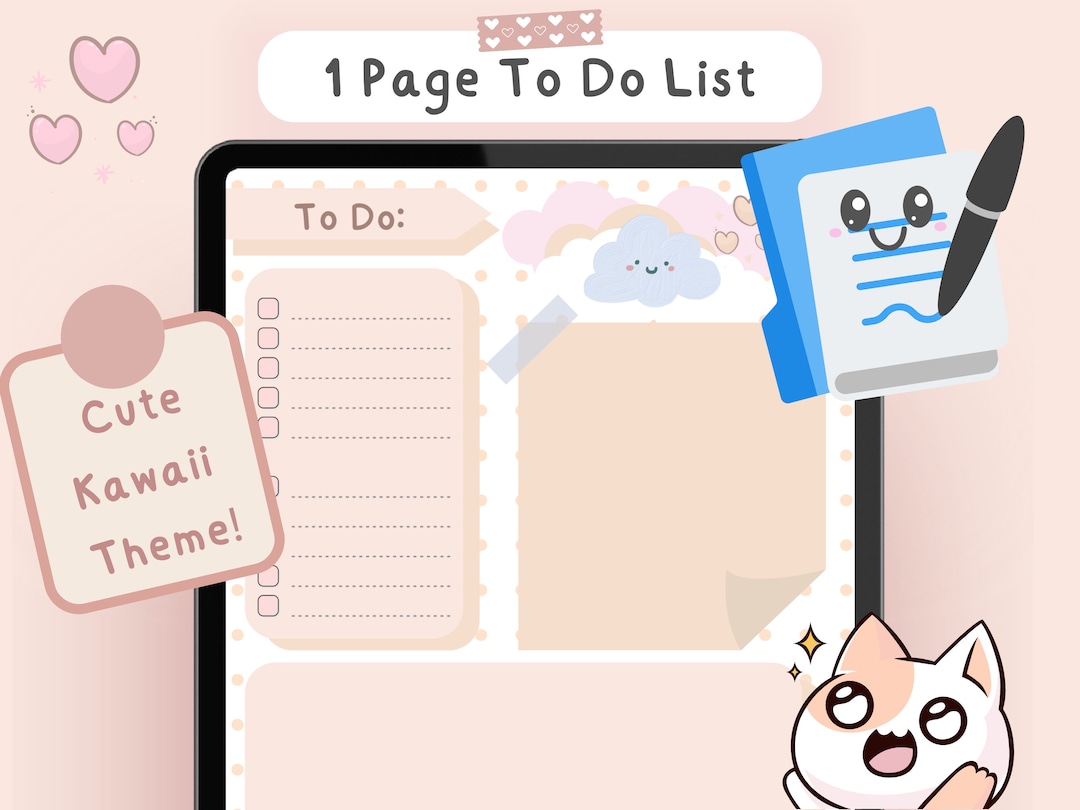 To Do List Kawaii Cute Blank Pink Undated Daily Digital and Printable 1 ...