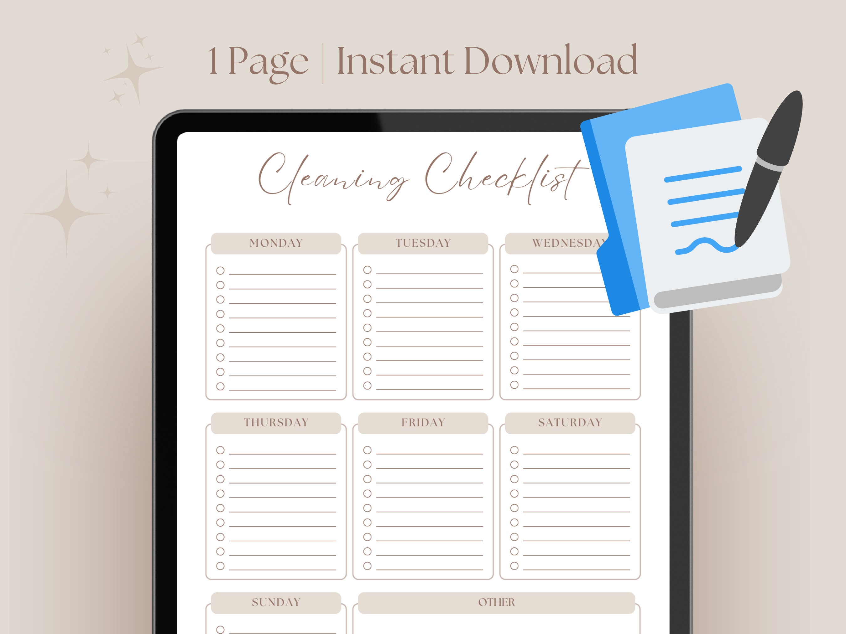 Cleaning Checklist Blank Weekly | Digital and Printable | 1 Page ...