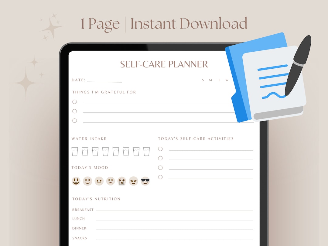 Self Care Planner Digital Download | 1 Page Printable | iPad Planner ...