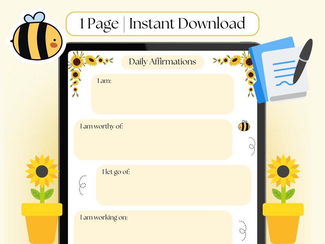 Daily Affirmations Sheet Digital Download, 1 Page Printable, Goodnotes ...