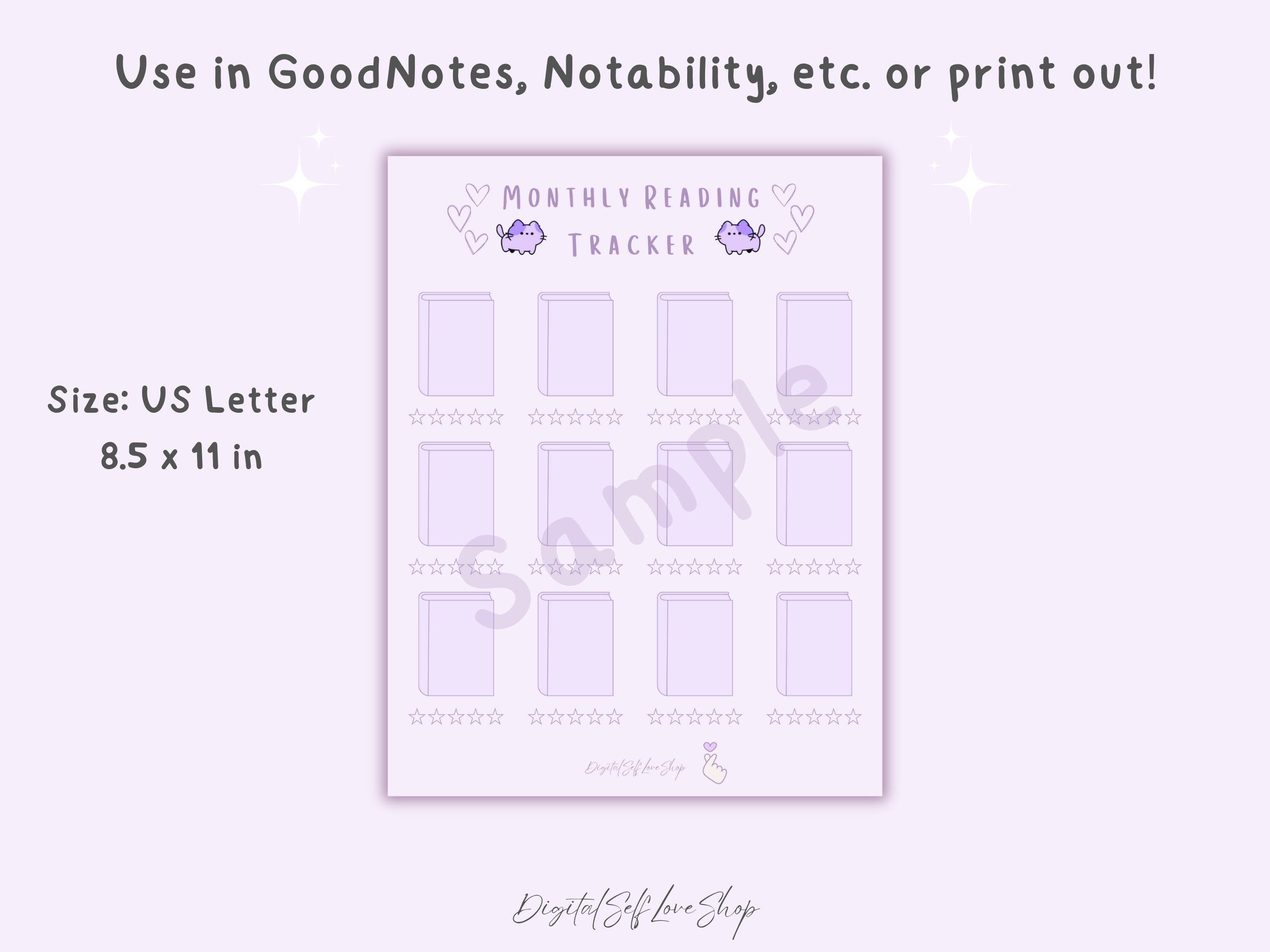 Reading Tracker Cute Kawaii Purple Blank Monthly | Digital and ...
