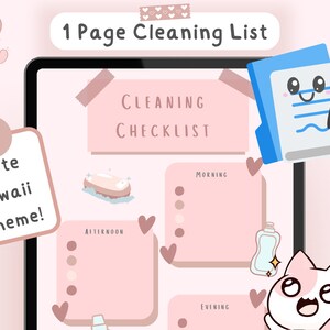 Cleaning Checklist Cute Kawaii Pink Blank Daily | Digital and Printable ...