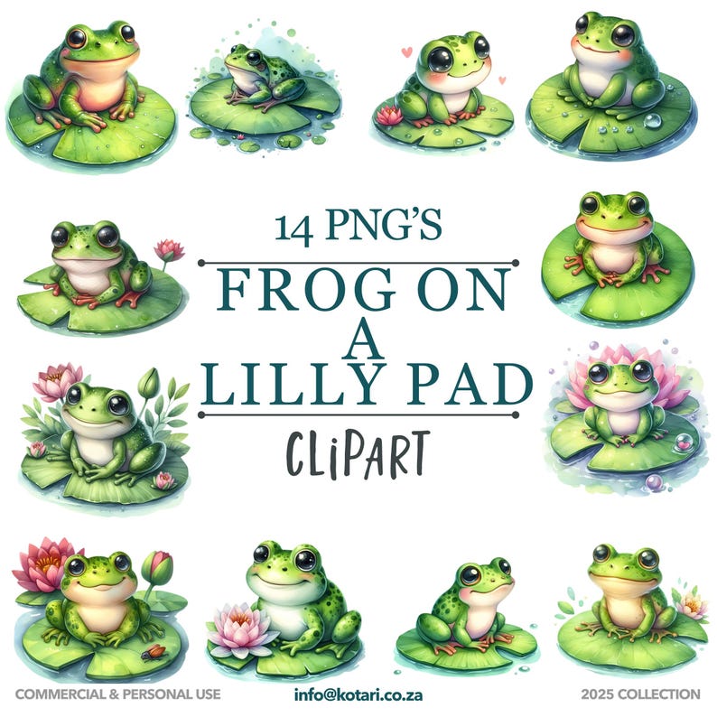 Cute Frogs on Lily Pad - Transparent PNG Clipart - Commercial Use - Etsy