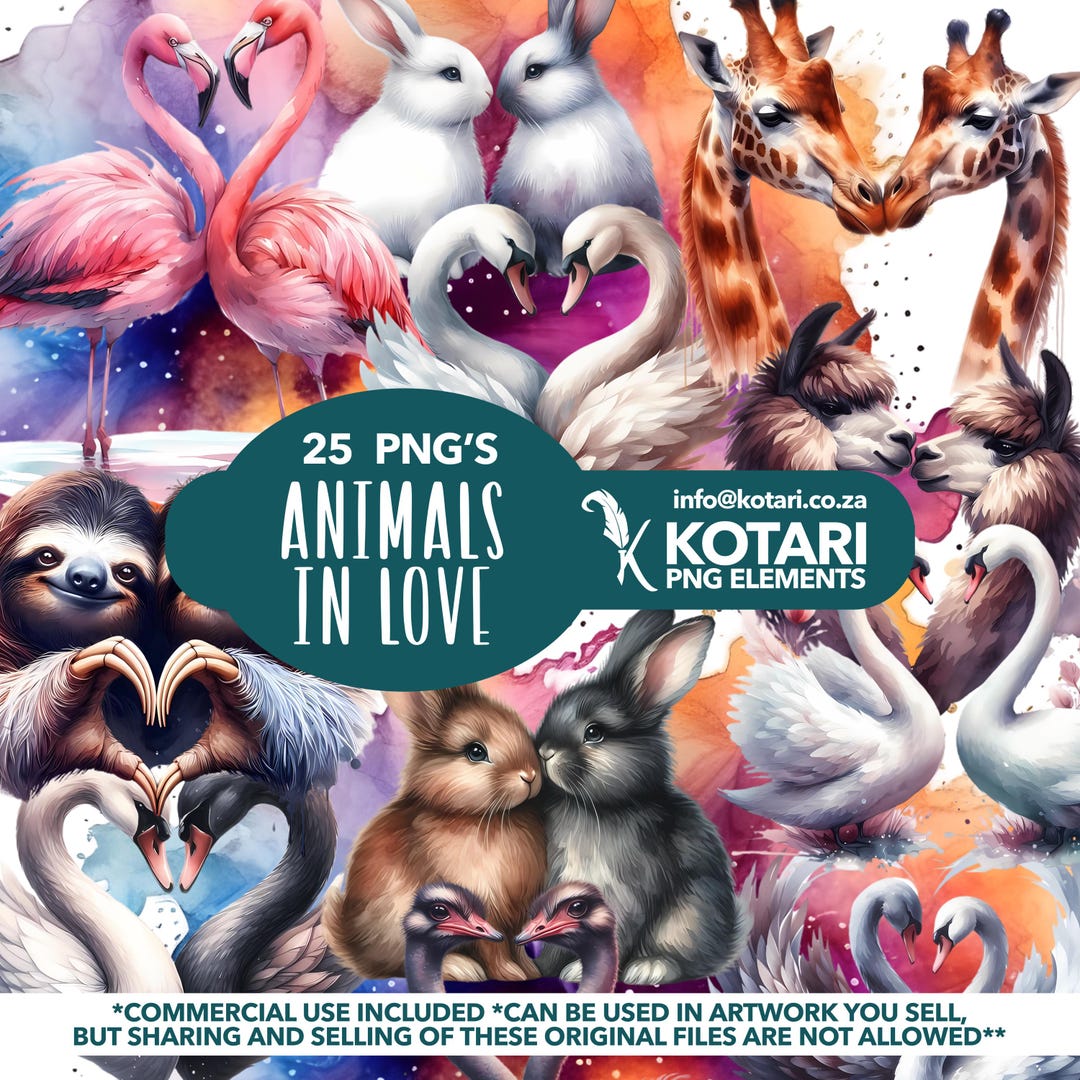 Animals in Love - Transparent PNG Clipart - Commercial Use - Etsy