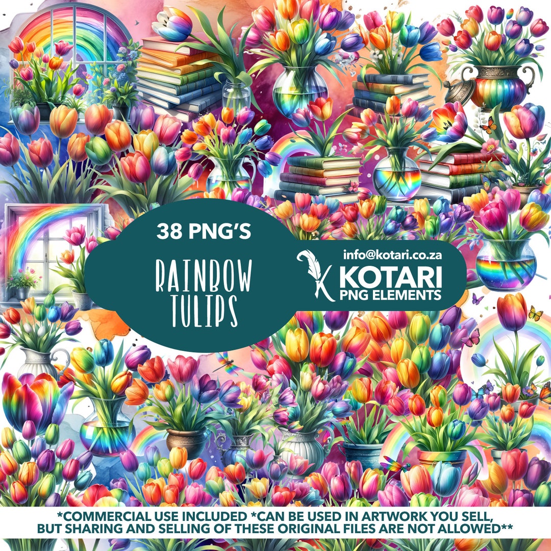 Rainbow Tulips - Transparent PNG Clipart - Commercial Use - Etsy
