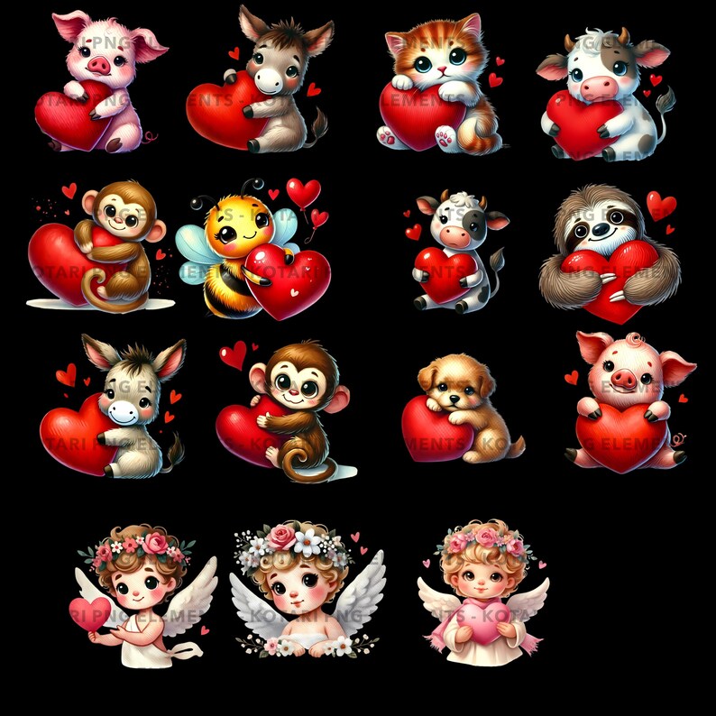Valentine Animals - Transparent PNG Clipart - Commercial Use - Etsy