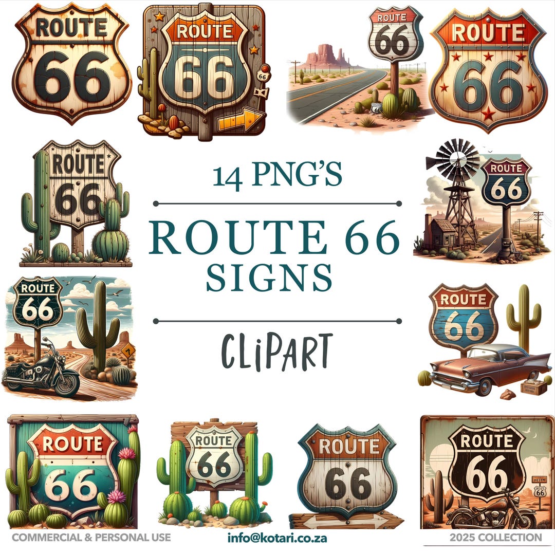 Route 66 Signs - Transparent PNG Clipart - Commercial Use - Etsy