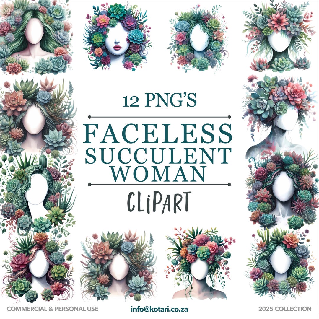 Faceless Woman With Succulent Head Crown - Transparent PNG Clipart ...