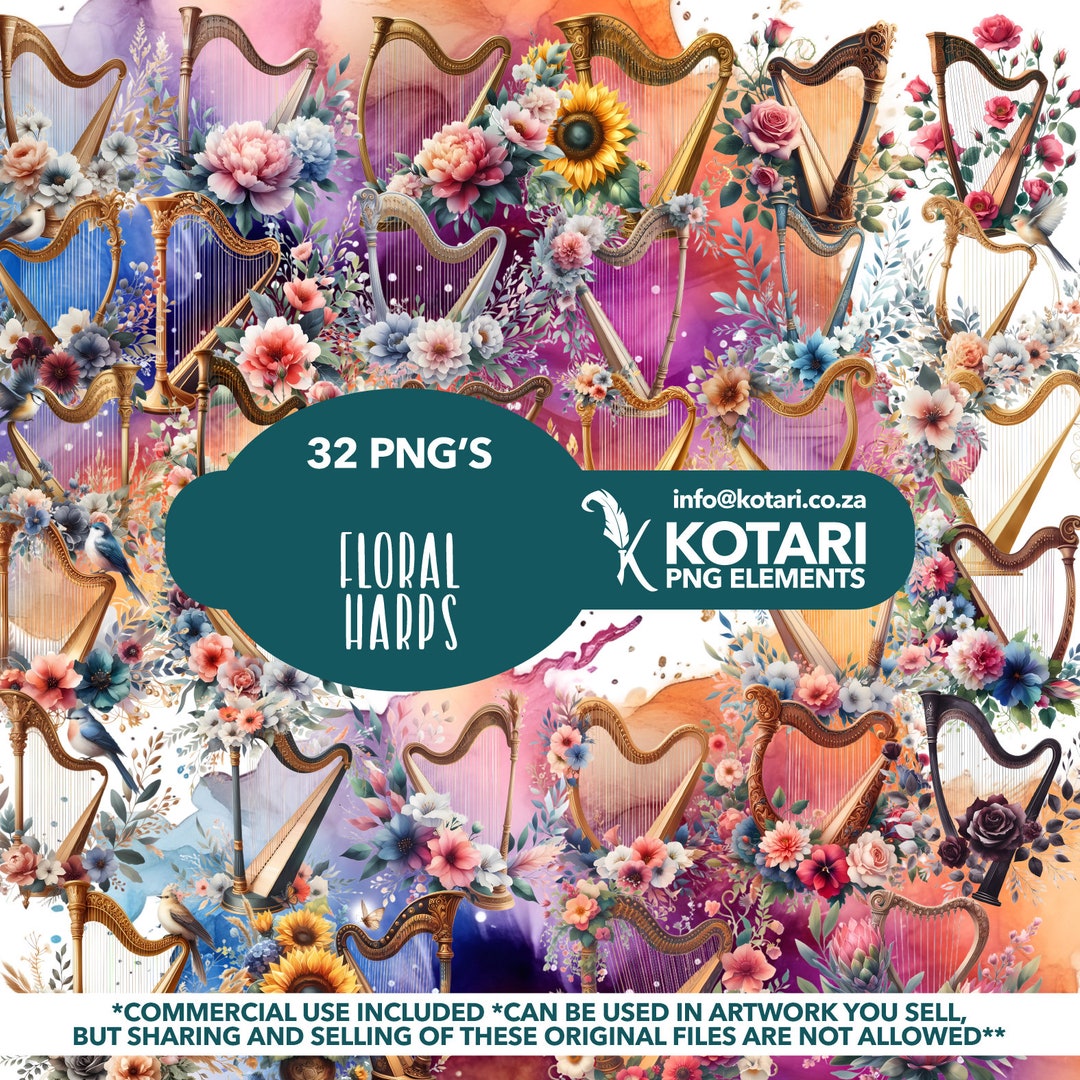 Floral Harps - Transparent PNG Clipart - Commercial Use - Etsy