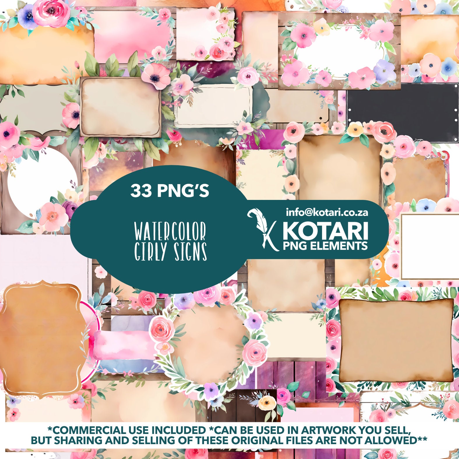 Watercolor Girly Sign Board Transparent PNG Clipart Commercial Use - Etsy