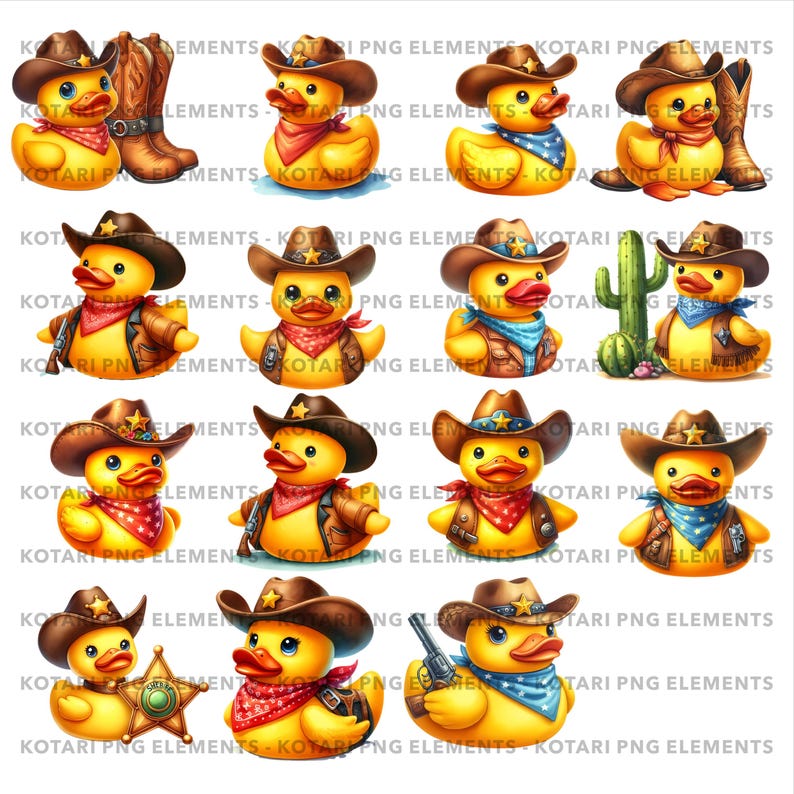 Cowboy Rubber Ducks - Transparent PNG Clipart - Commercial Use - Etsy
