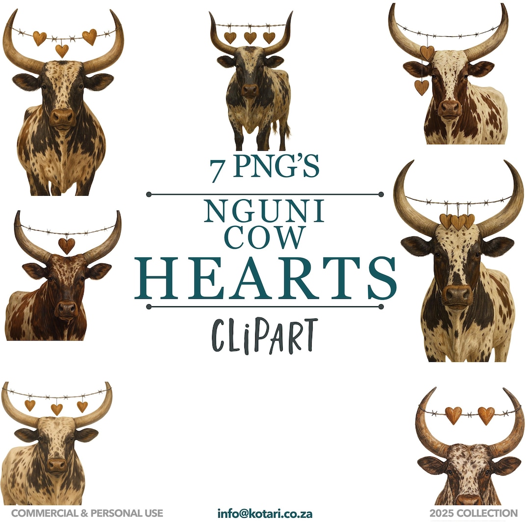 Nguni Cow Hearts - Transparent PNG Clipart - Commercial Use - Etsy
