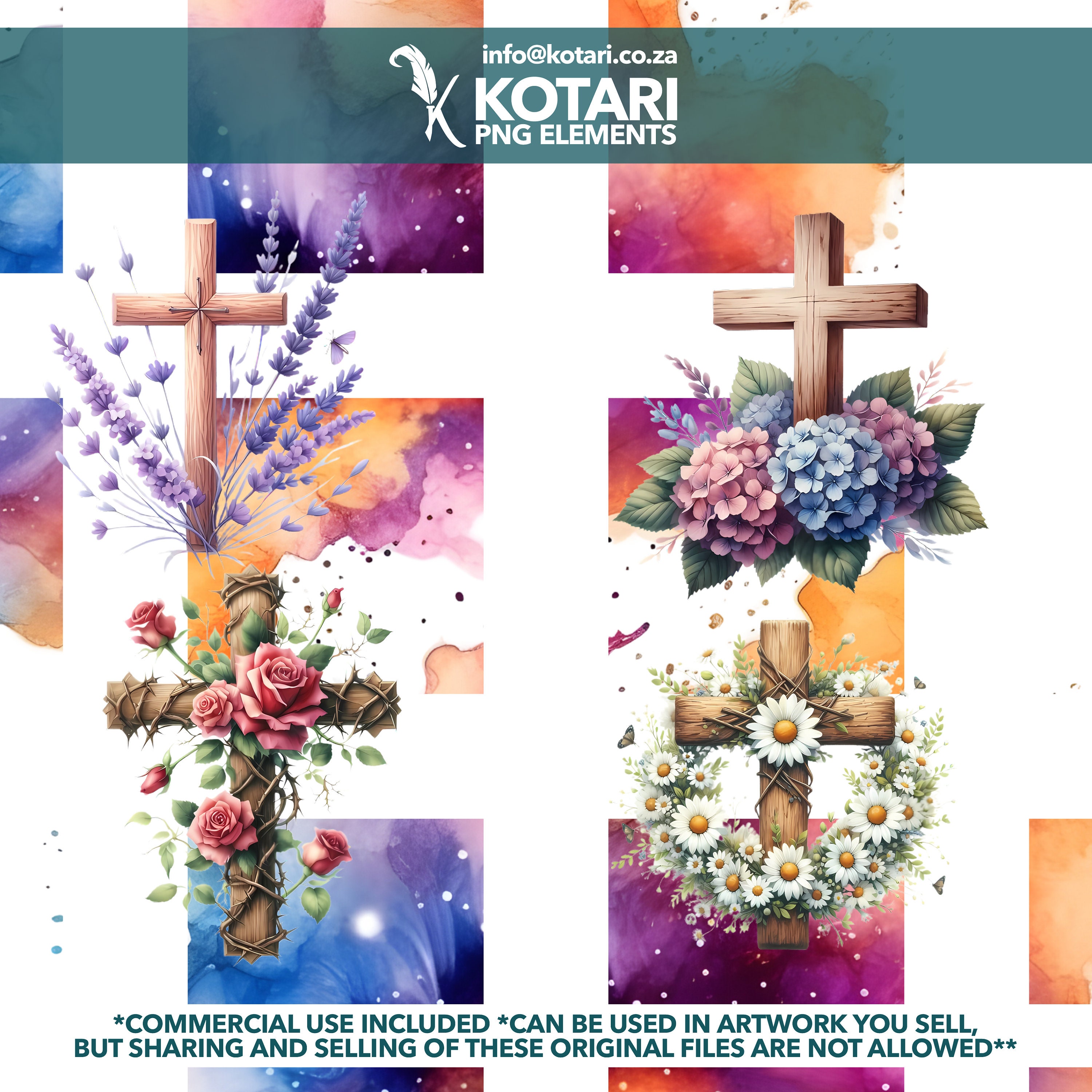 Christian Floral Cross - Transparent PNG Clipart - Commercial Use - Etsy