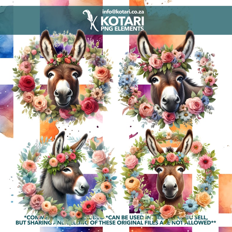 Donkeys With Floral Wreath - Transparent PNG Clipart - Commercial Use ...