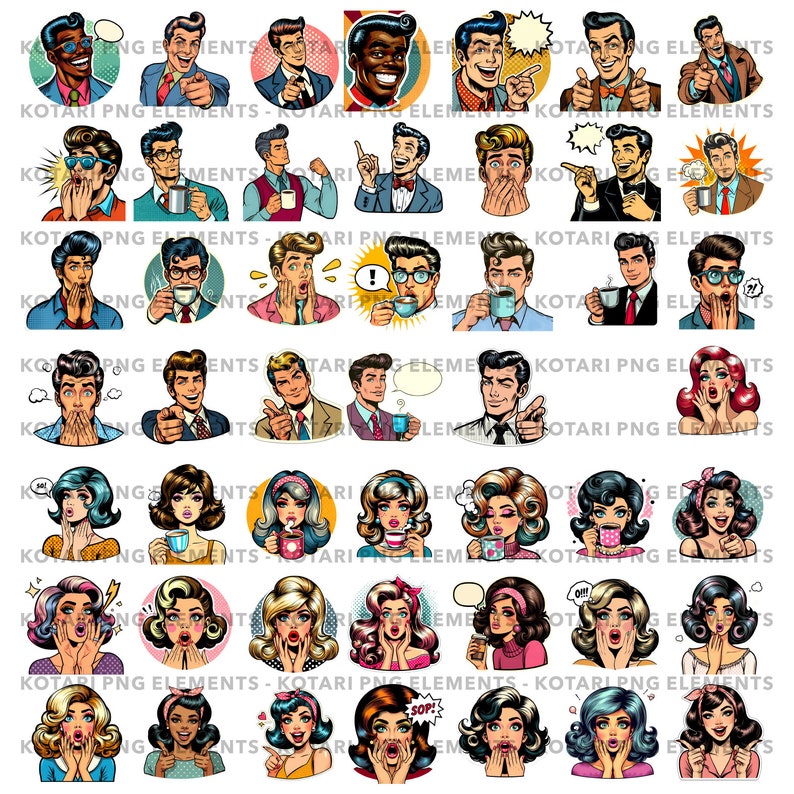 Pop Art Characters - Transparent PNG Clipart - Commercial Use - Etsy