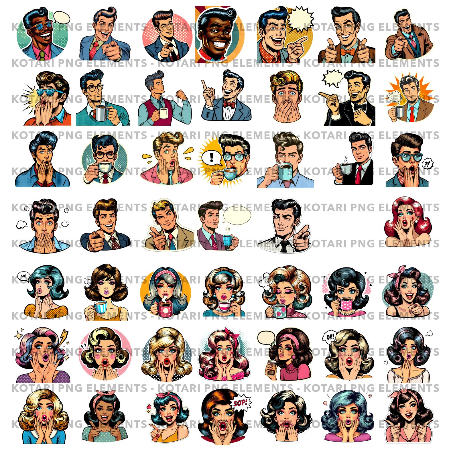 Pop Art Characters - Transparent PNG Clipart - Commercial Use - Etsy