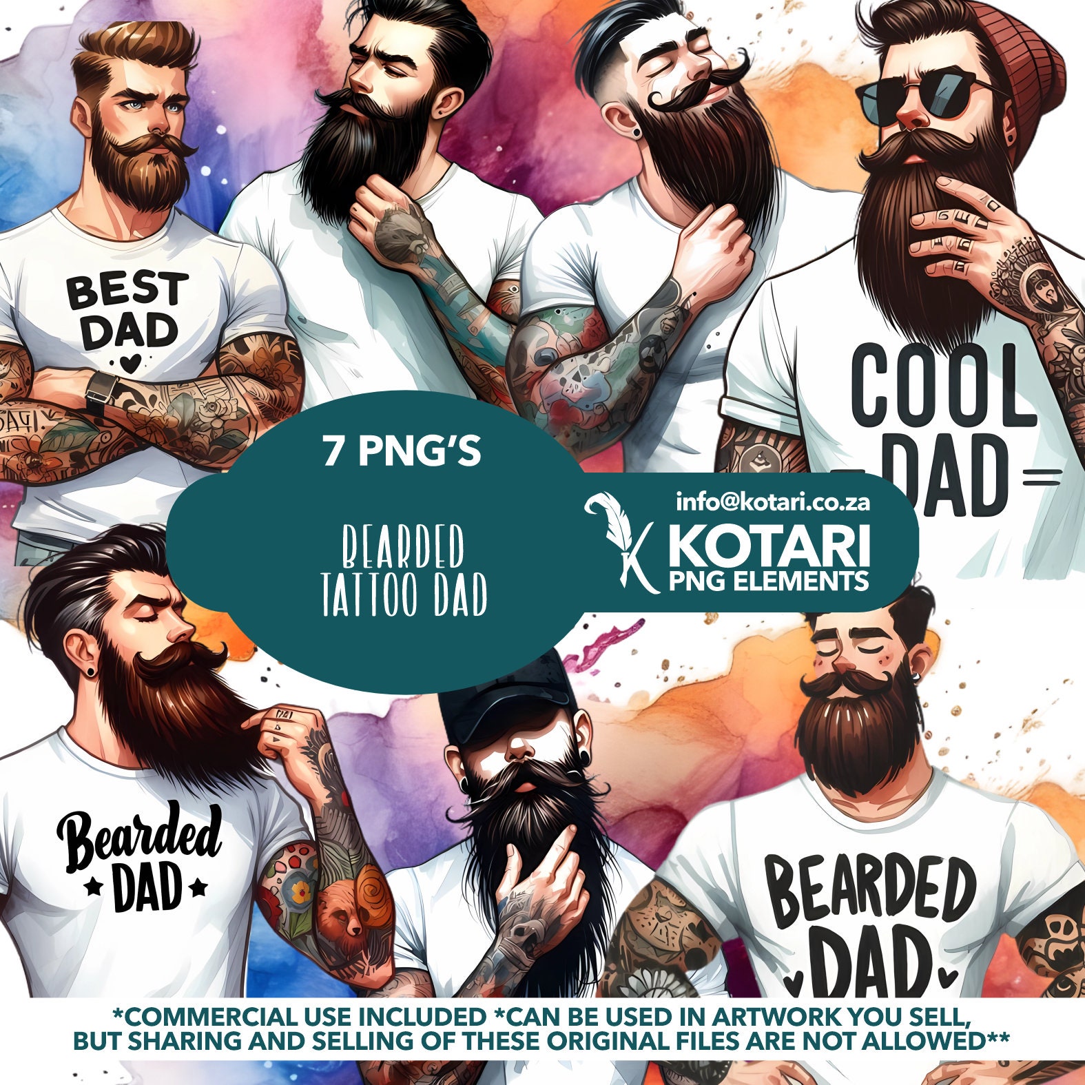 Bearded Tattoo Dad - Transparent PNG Clipart - Commercial Use - Etsy
