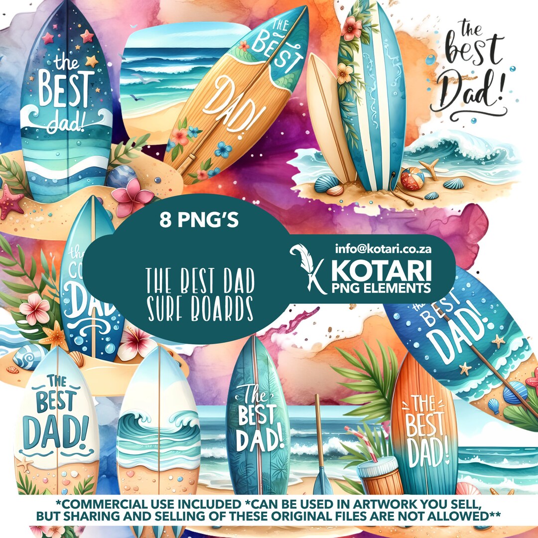The Best Dad Surf Boards - Transparent PNG Clipart - Commercial Use - Etsy