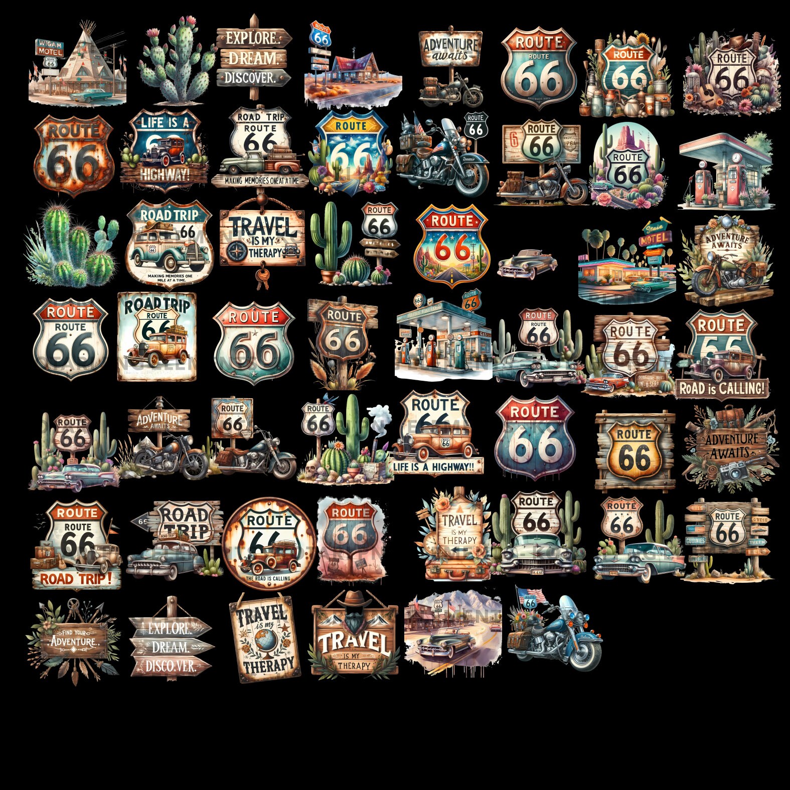 Route 66 - Transparent PNG Clipart - Commercial Use - Etsy