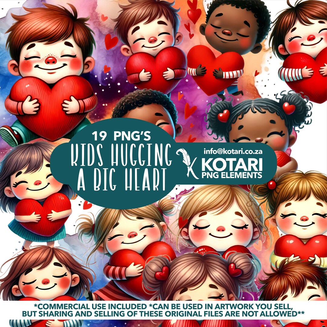 Kids Hugging Heart PNG Clipart: Commercial Use - Etsy