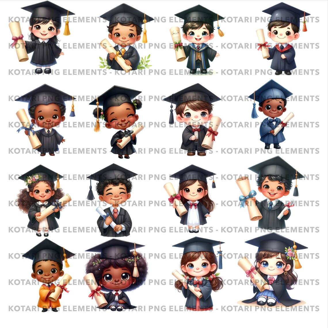 Graduating Children - Transparent PNG Clipart - Commercial Use - Etsy